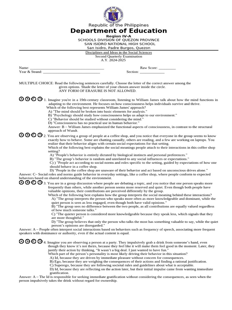 DISS EXAM WITH ANSWERS | PDF | Id | Gender