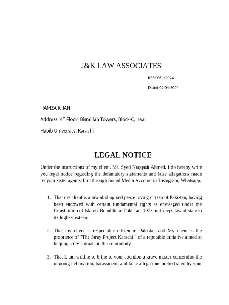 Defemation Legal Notice | PDF | Defamation | Justice