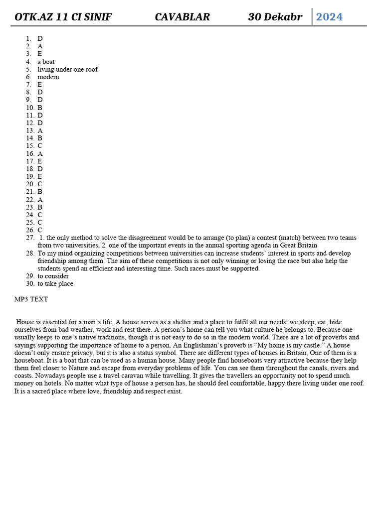 OTK.AZ CAVABLAR 11 SINIF 3 BURAXILIS 30.12.24 | PDF