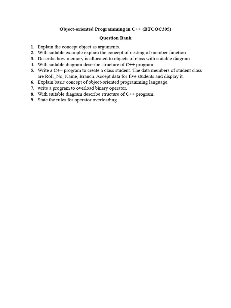 Question Bank OOP | PDF Question Bank OOP | PDF