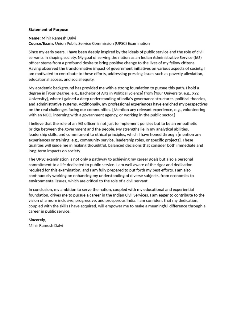 Statement of Purpose of Mihir Dalve | PDF | Leadership | Goal