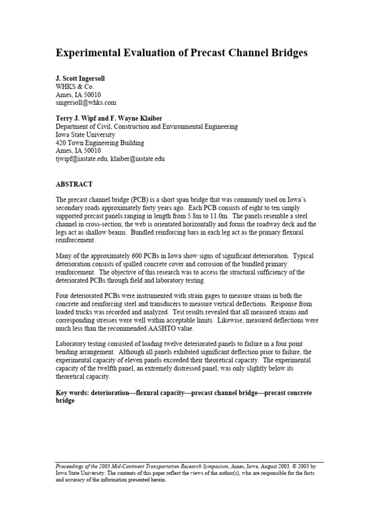 DESIGN - Experimental Evaluation of Precast Channel Bridges | PDF ...