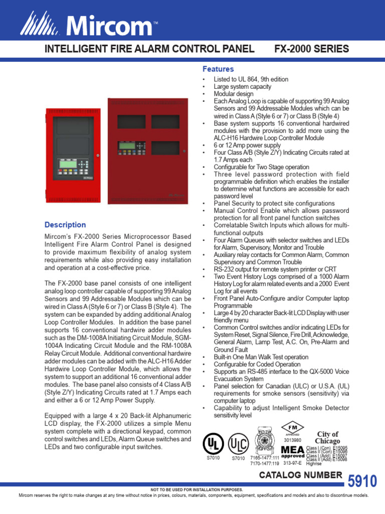 CAT-5910 FX-2000 Series Intelligent Fire Alarm Control Panel | PDF ...