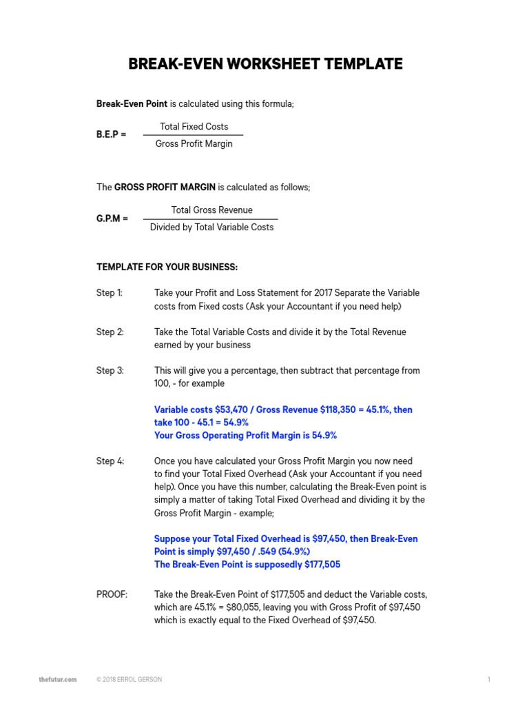 04-Break Even Worksheet Template | PDF | Gross Margin | Business Economics