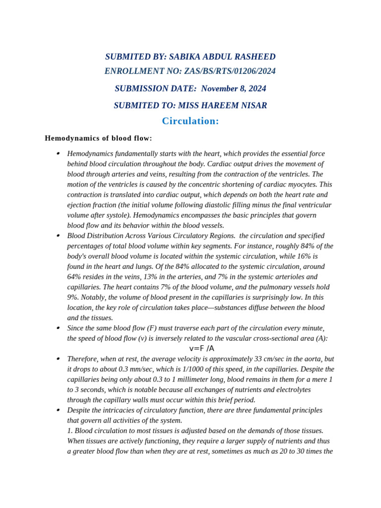 Cardio Physio Asssignment SABIKA | PDF | Blood Pressure | Heart