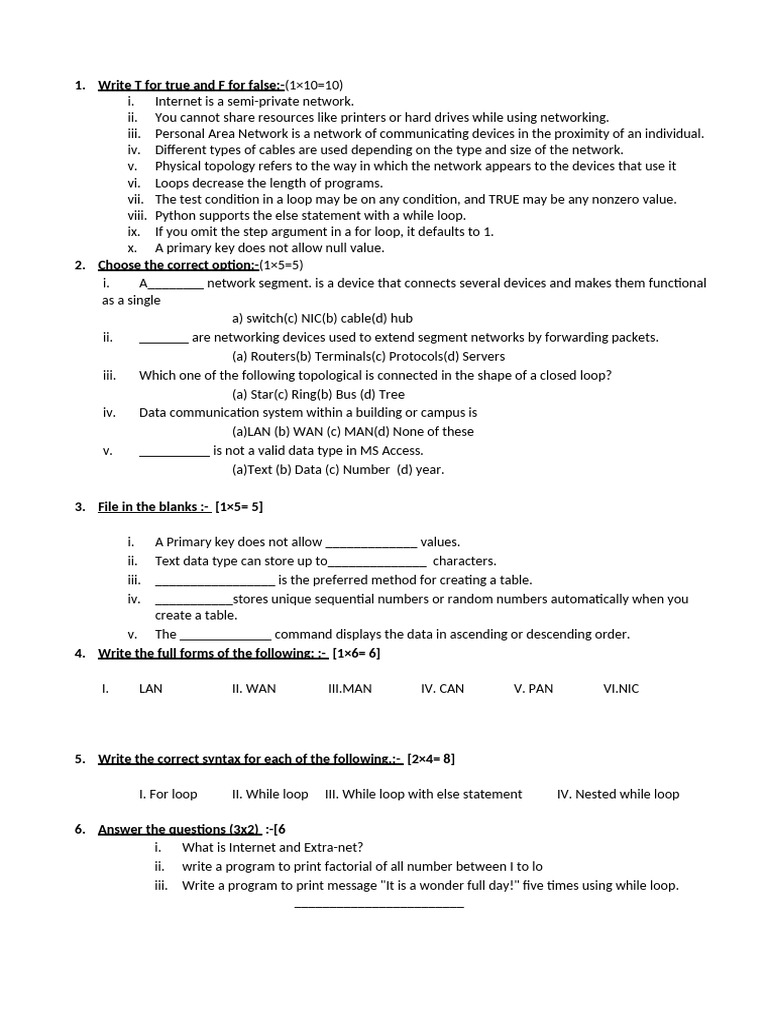 Class- VIII COMPUTER MID Term | PDF | Computer Network | Control Flow