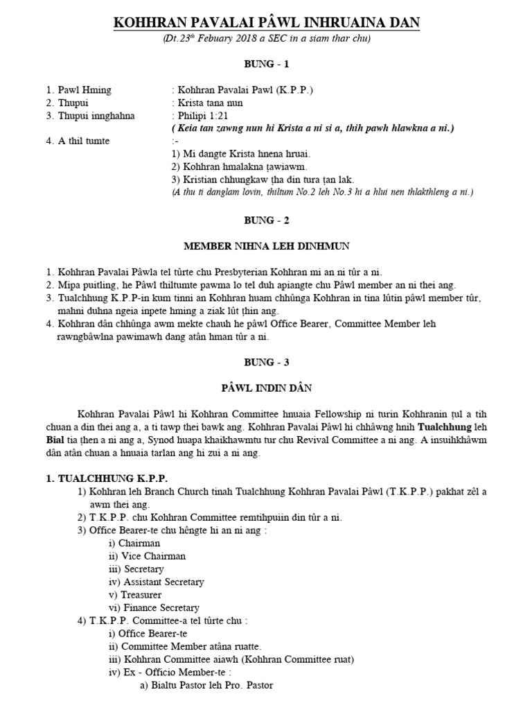 Kohhran Pavalai Pâwl Inhruai Dan Thar | PDF