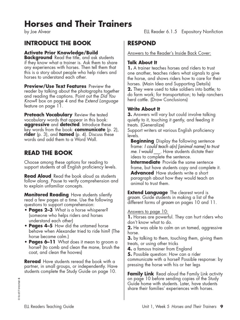 6.1.5 Horses and Their Trainers (Expository Nonfiction) | PDF | Horses ...