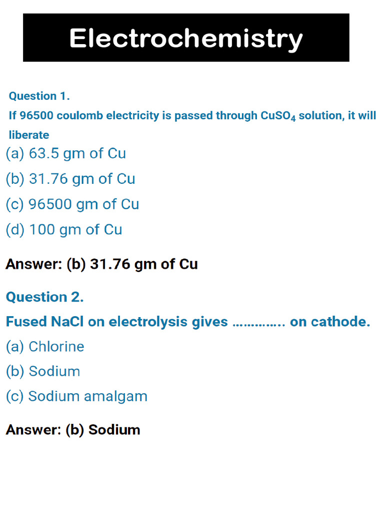 Unit III Electrochemistry - Chemistry | PDF