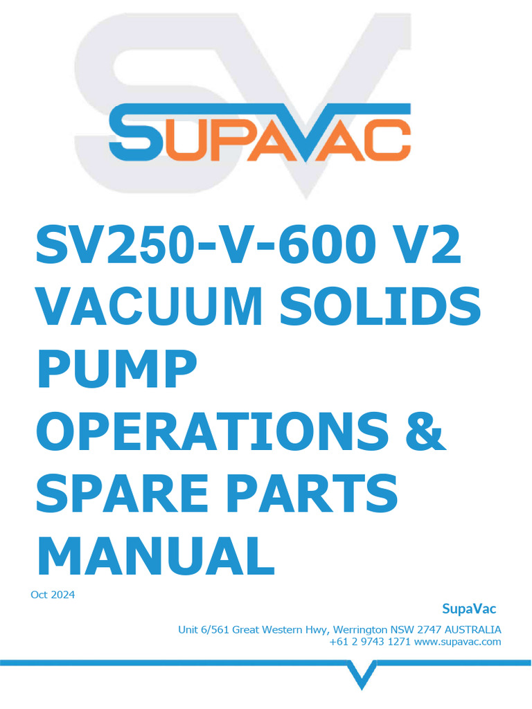 SV250-V-600 V2.2 Vacuum Loading Pump Operations and Spare Parts Manual 10.24 | PDF | Pump | Valve