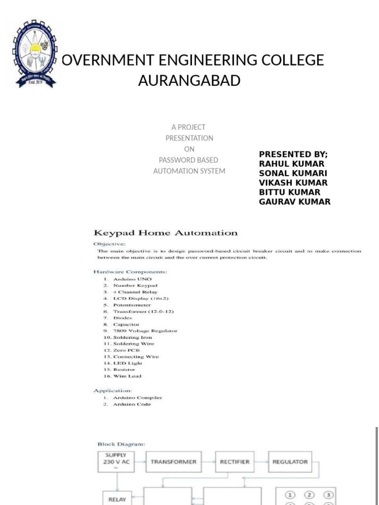 Government Engineering College Aurangabad: A Project Presentation ON Password Based Automation ...