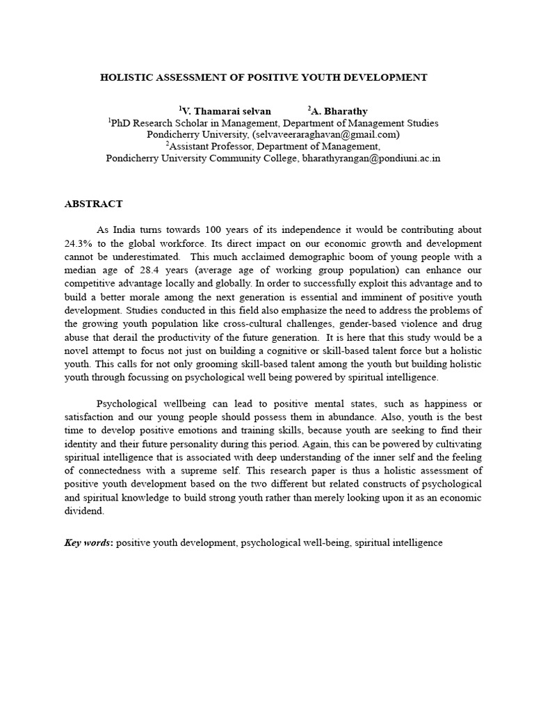 Holistic Assessment of Positive Youth Development On Viksit Bharat 2047 ...