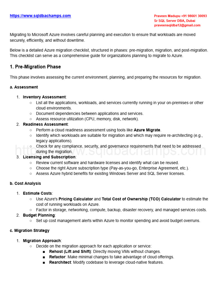 Azure Migration Checklist | PDF | Microsoft Azure | Backup