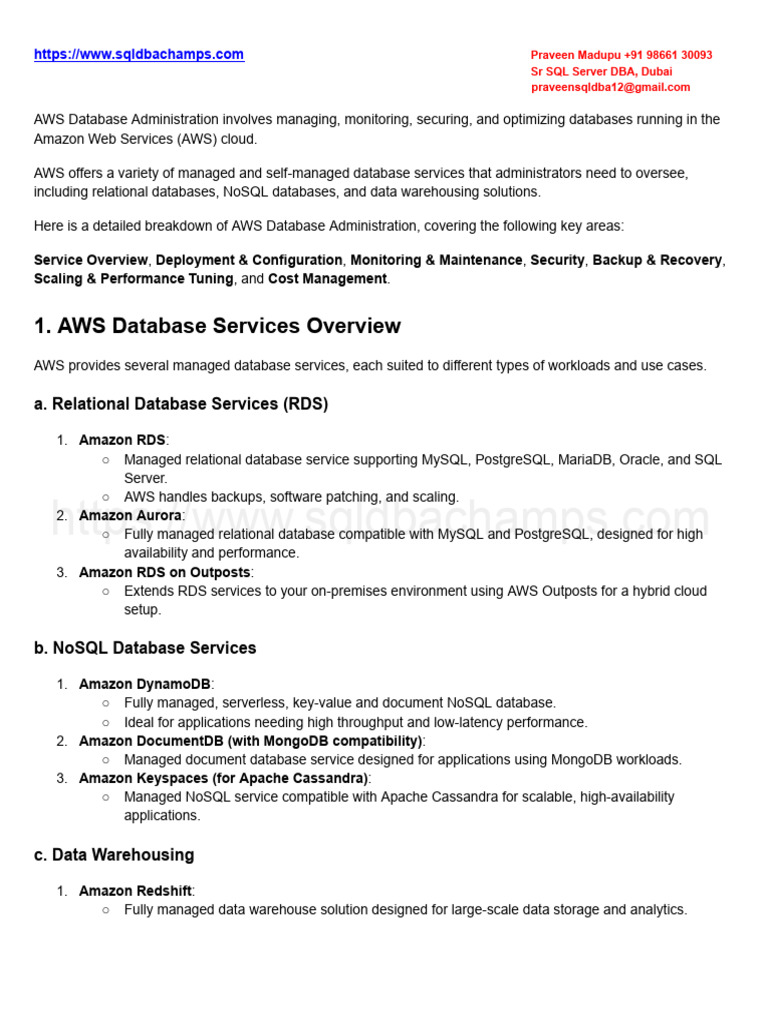 AWS Database Administration | PDF | Databases | Computer Architecture AWS Database Administration | PDF | Databases | Computer Architecture