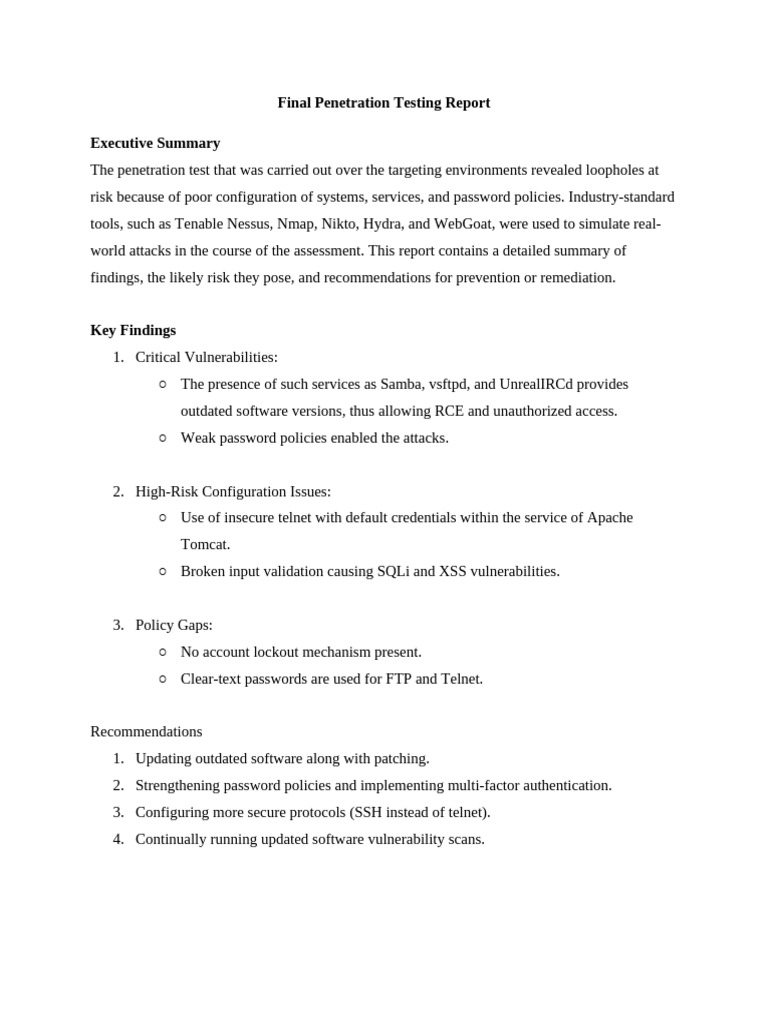 Final Penetration Testing Findings Report | PDF | Secure Shell ...
