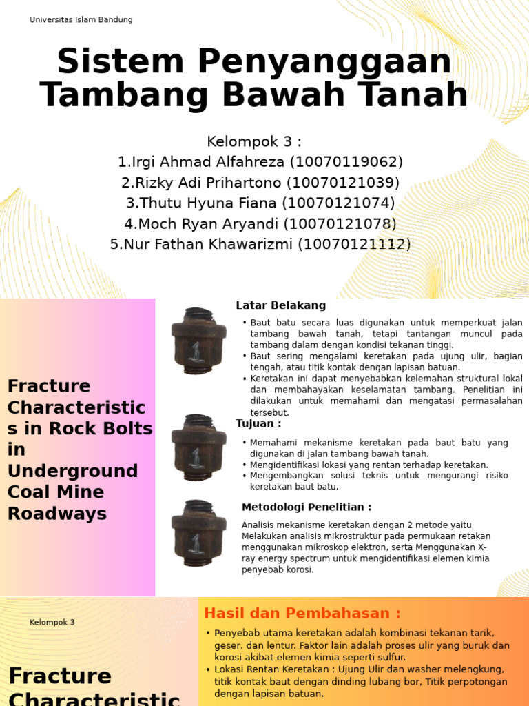 t13 - PPT Kel - Sistem Penyanggan Tambang Bawah Tanah | PDF
