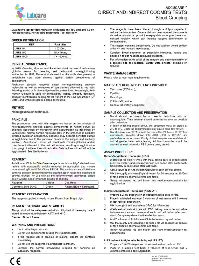 Coombs Test Guide: Direct & Indirect | PDF | Medical Specialties ...