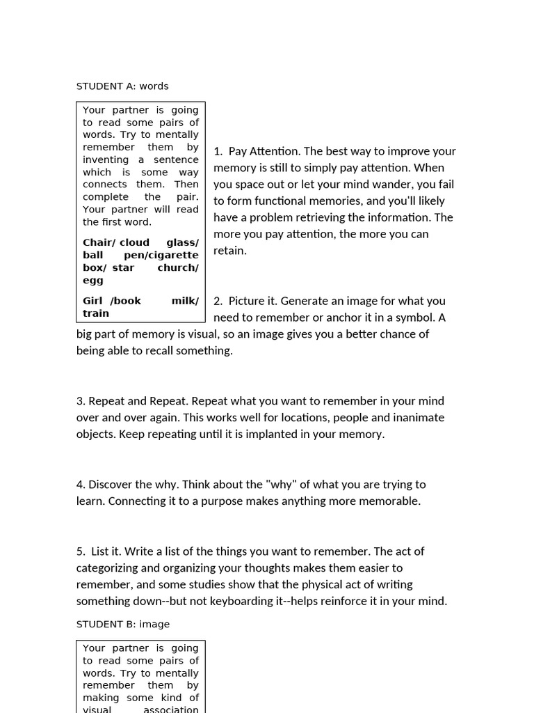 improve your memory | PDF | Memory | Mind improve your memory | PDF | Memory | Mind