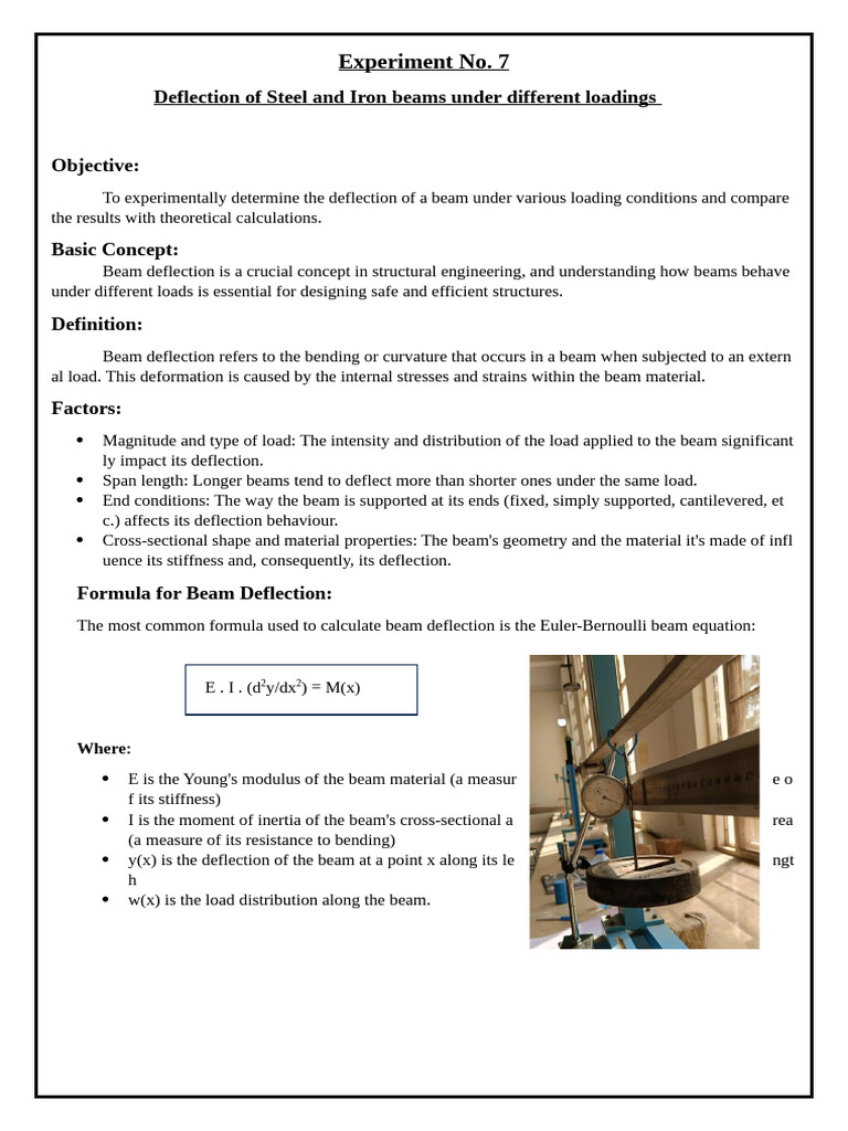 Experiment No 7-1 | PDF | Beam (Structure) | Bending