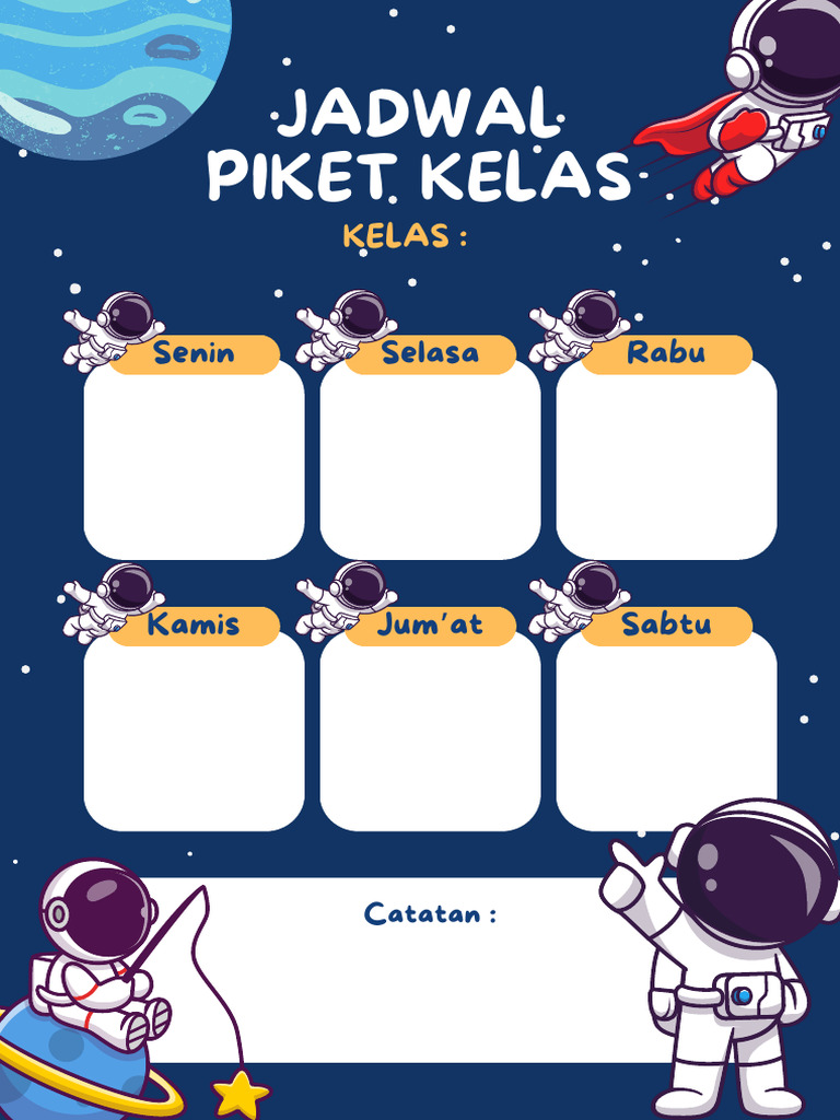 Biru Dan Putih Dekorasi Astronot Jadwal Piket Kelas Dokumen A4 | PDF