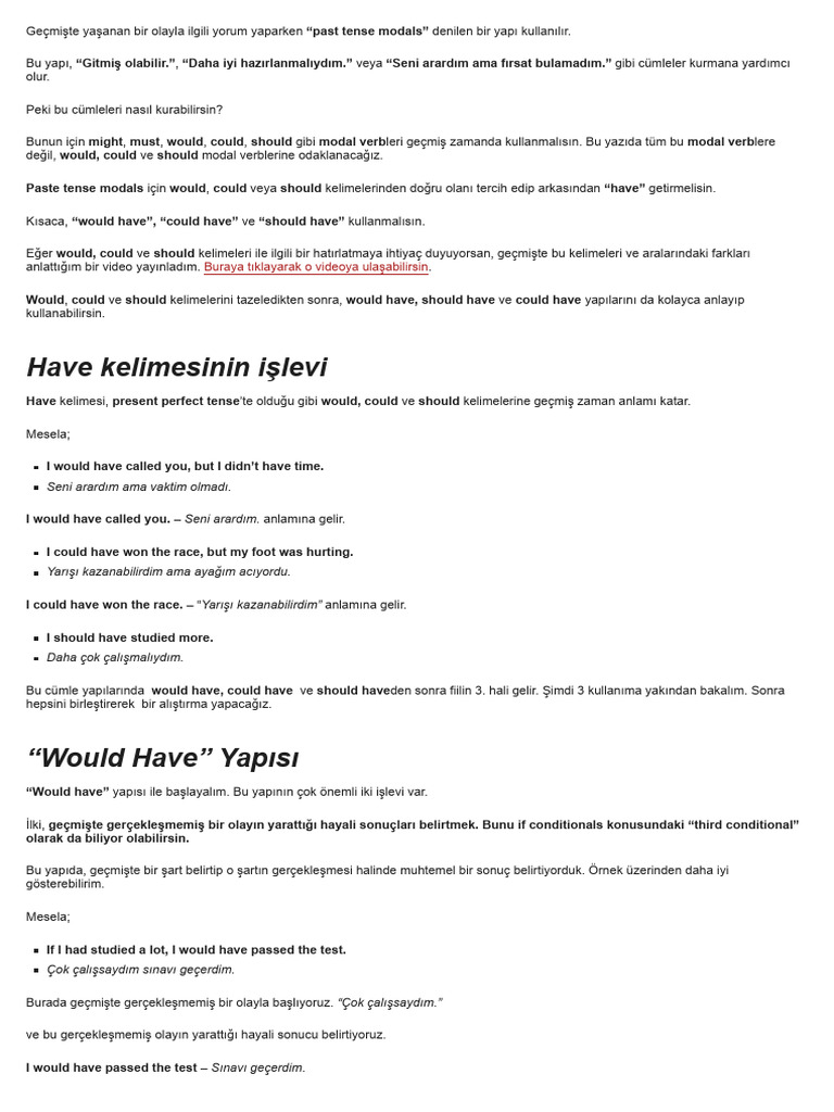 Would Have, Could Have, Should Have - Rehber (Past Tense Modals ...