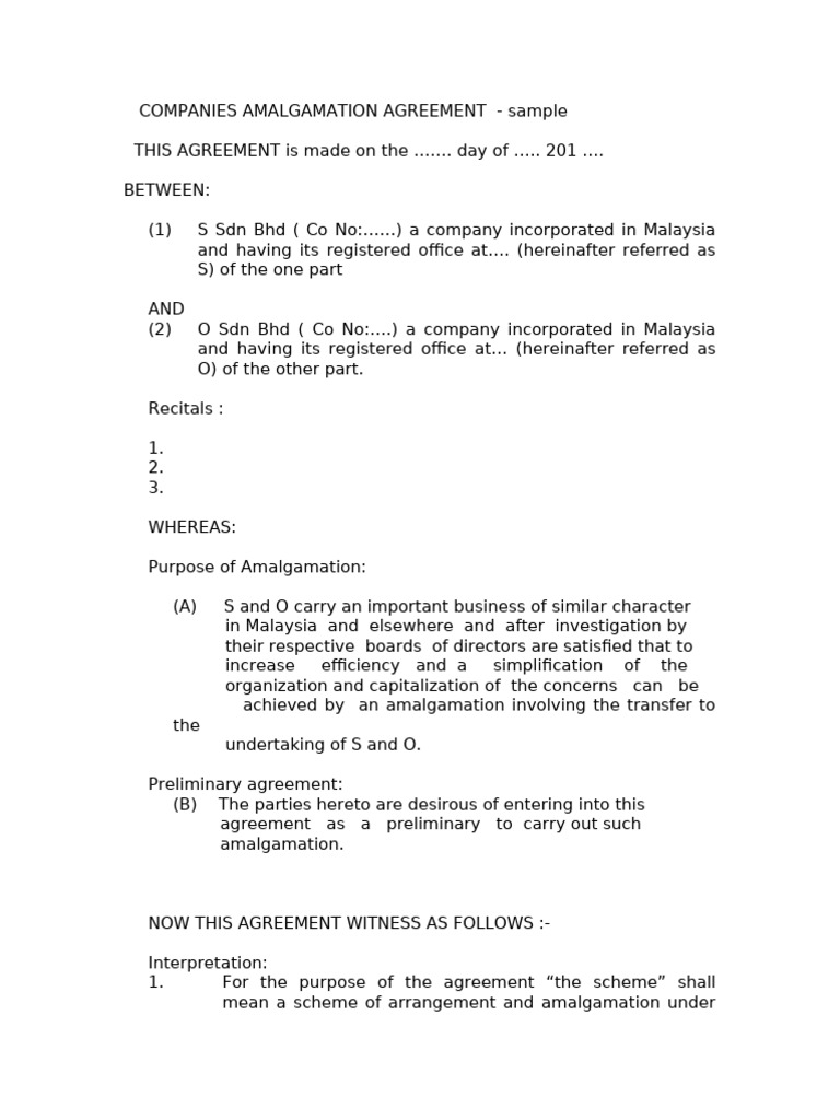 Companies Amalgamation Agreement | PDF | Preferred Stock | Stocks