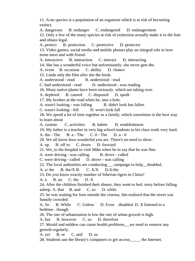 English Grammar Practice Questions | PDF | Sustainable City