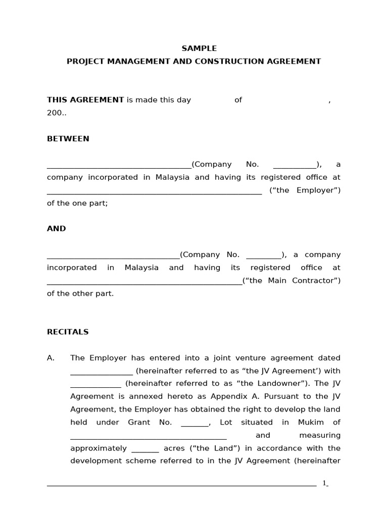 CONSTRUCTION CUM PROJECT MANAGEMENT AGREEMENT | PDF | Breach Of ...