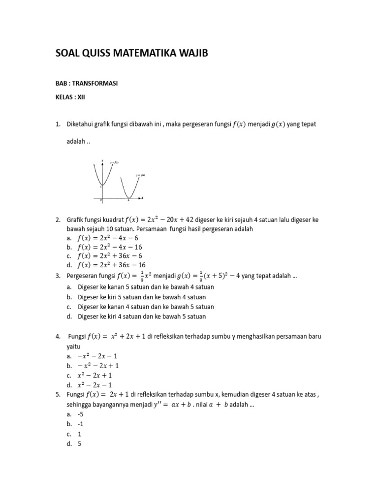 SOAL QUISS MATEMATIKA WAJIB Kelas 12 | PDF