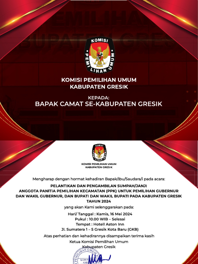 Undangan Pelantikan Dan Sumpah Janji PPK Pilkada 2024 (Camat) | PDF