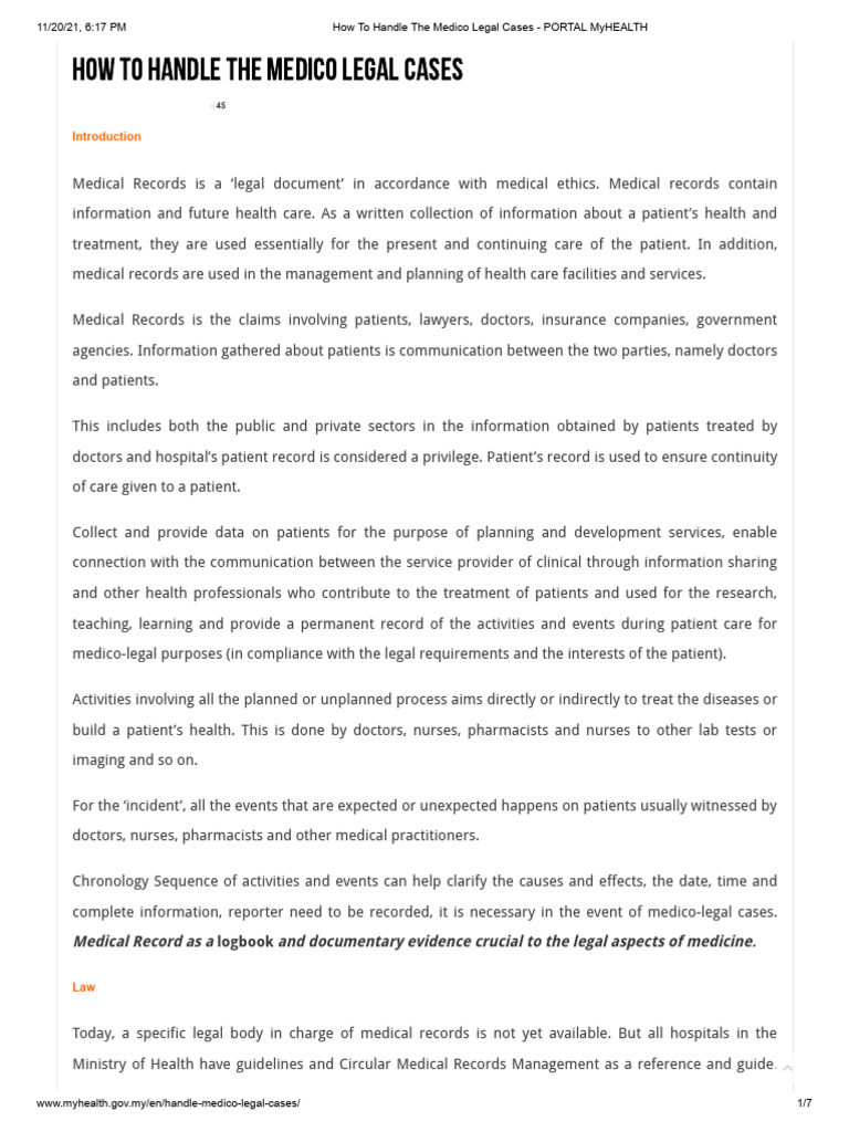 How To Handle The Medico Legal Cases - PORTAL MyHEALTH | PDF | Medical ...
