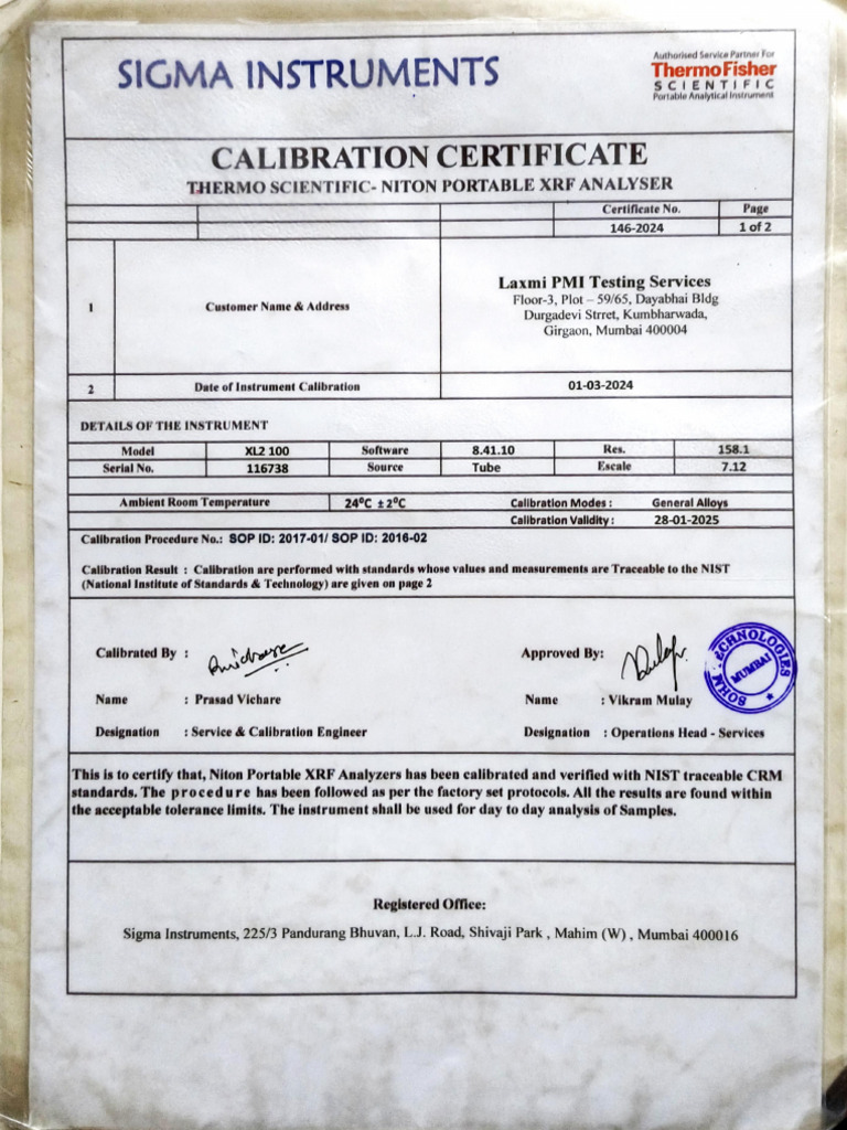 PMI Calibration Certificate | PDF