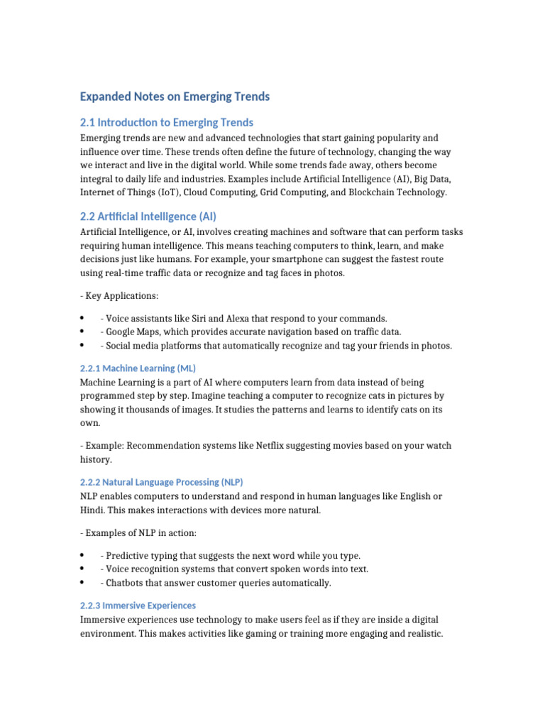 Class 11 Notes on Emerging Trends | PDF | Artificial Intelligence ...