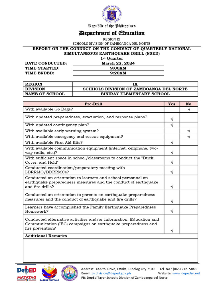 BINIRAY 2024-NSED-Report-Template | PDF | Civil Defense | Emergency ...