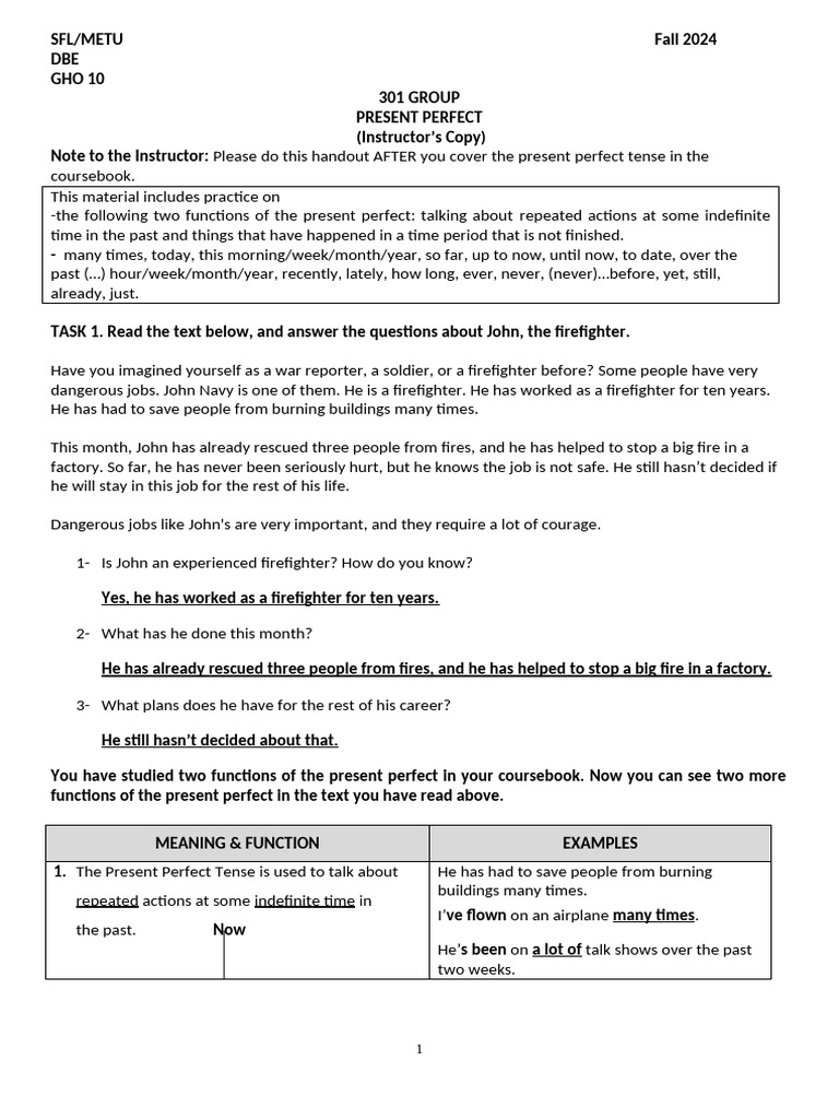 GHO 10 Present Perfect INS | PDF | Grammatical Tense | Language Mechanics