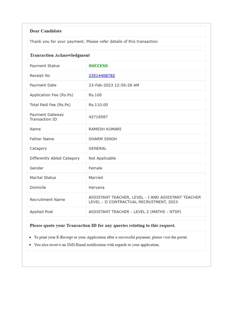 Fee Receipt | PDF