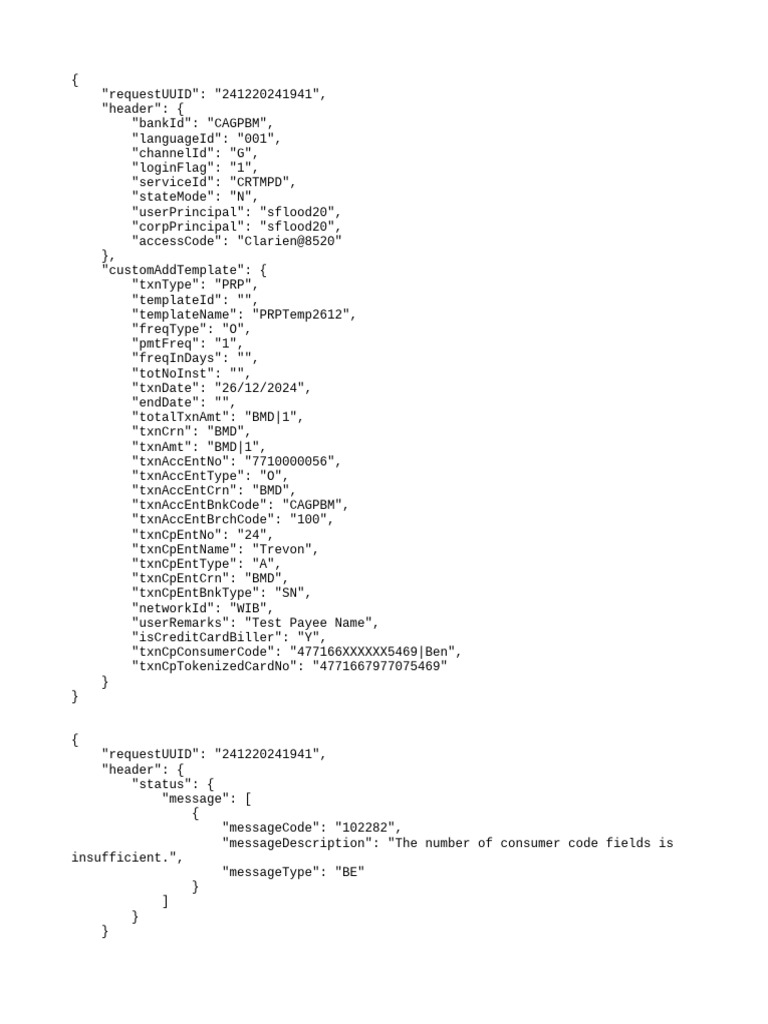 Payment Template Error Log | PDF