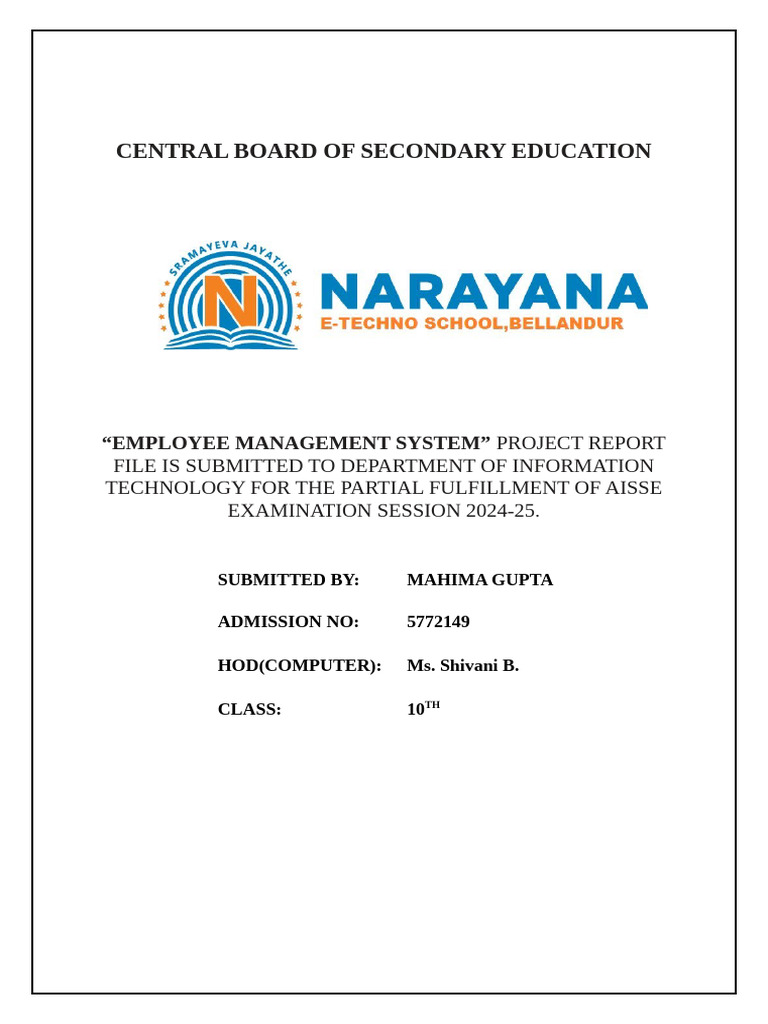 Front Page For Project | PDF