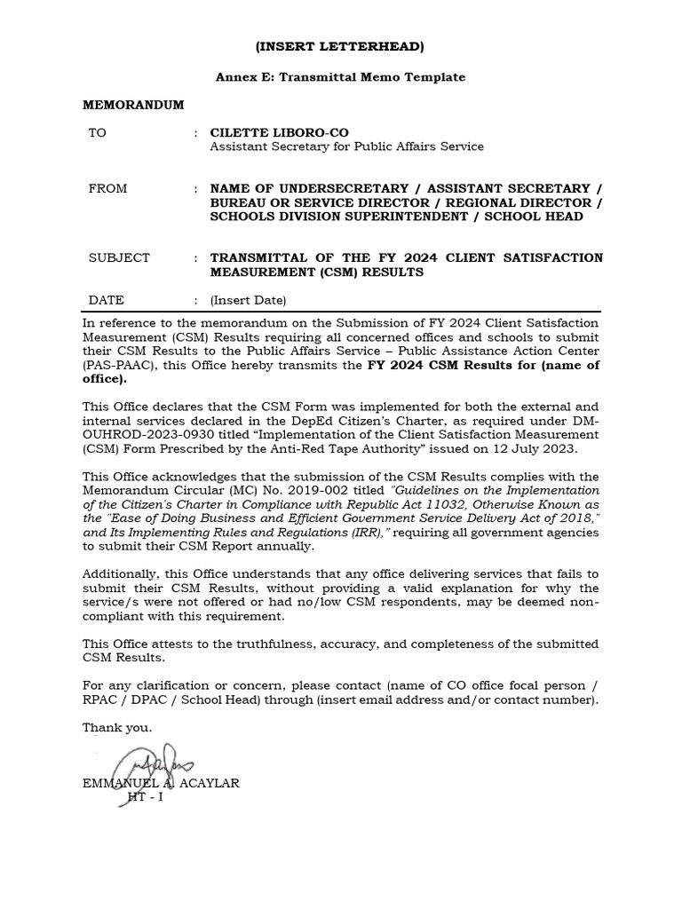 Annex E Transmittal Memo Template | PDF