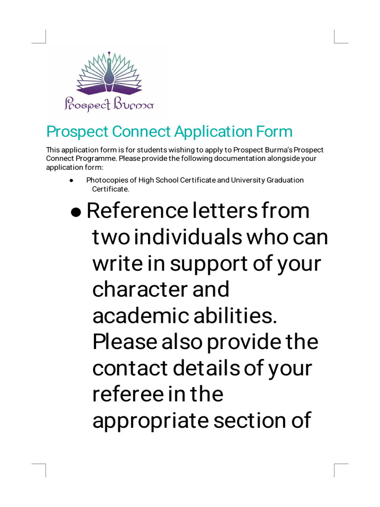 Prospect Connect Application Form 2024 | PDF | Disability | Identity ...