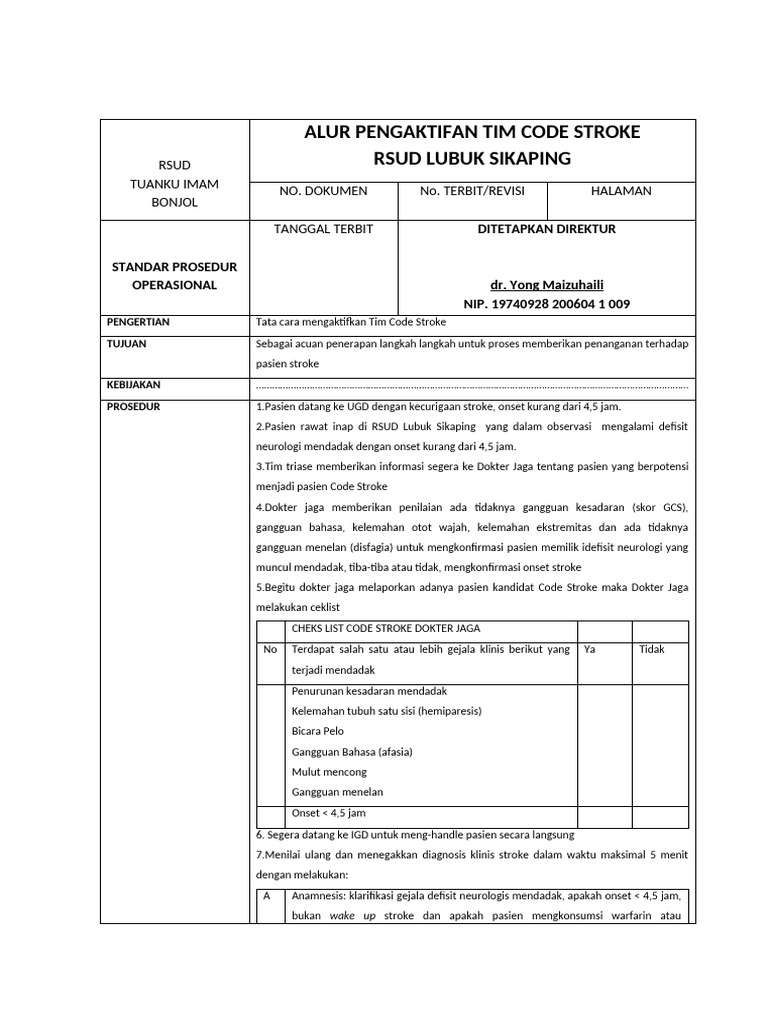 Sop Code Stroke | PDF