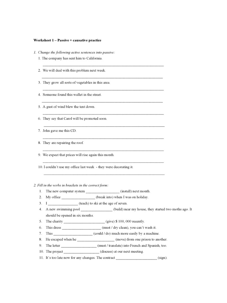Worksheet 1 - Passive | PDF | Linguistics | Languages