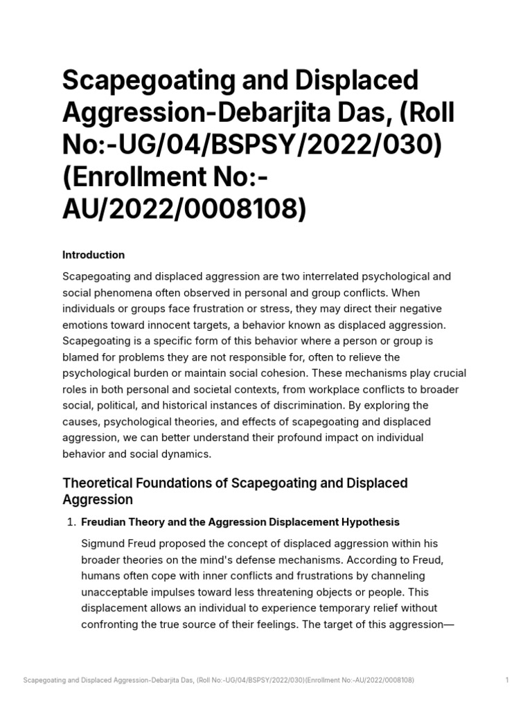 Scapegoating and Displaced Aggression-Debarjita Das (Roll No-UG04BSPSY2022030) (Enrollment No ...