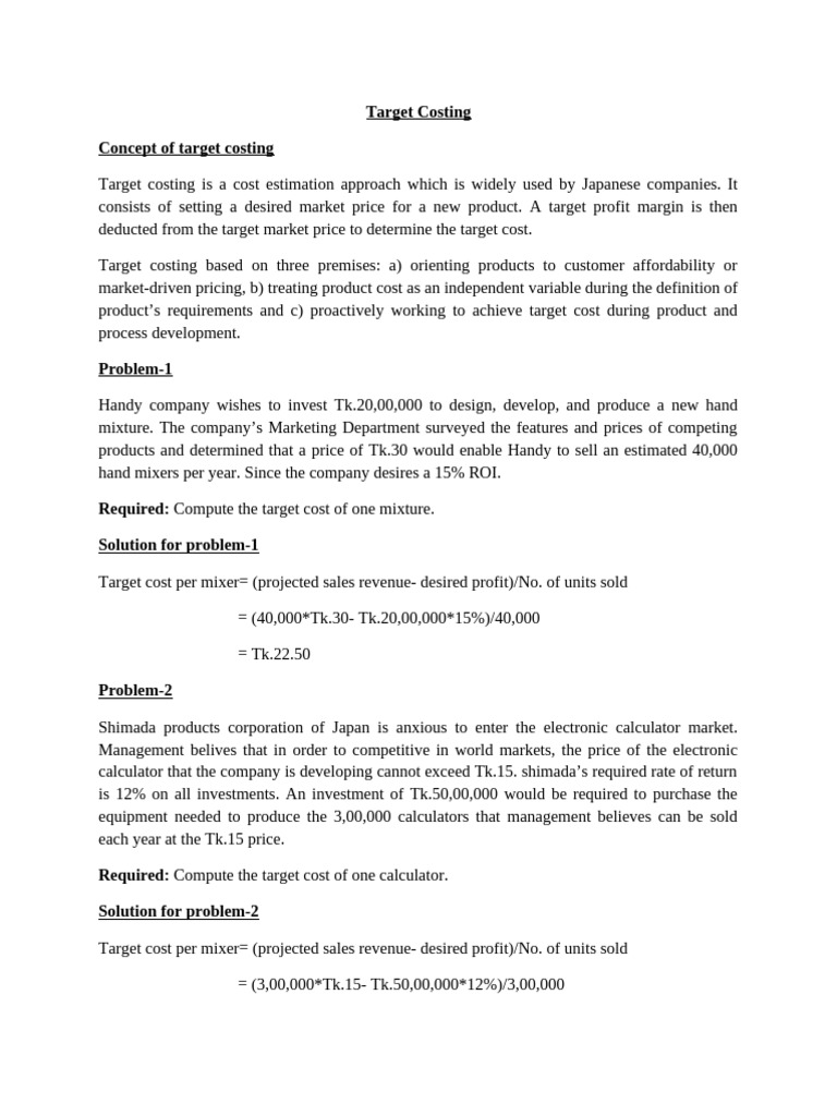 Target Costing... | PDF