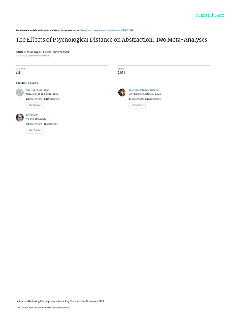 The Effects of Psychological Distance On Abstraction: Two Meta-Analyses ...