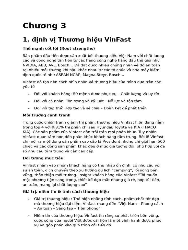 Chương 3: 1. Định Vị Thương Hiệu Vinfast | PDF