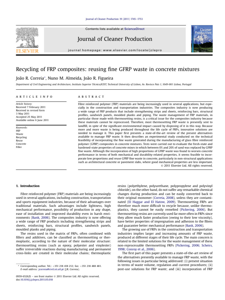 Recycling of FRP Composites Reusing Fine GFRP Waste in Concrete ...