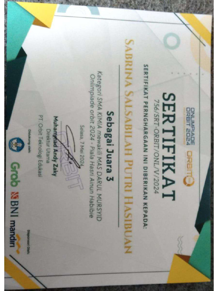 SERTIFIKAT SABRINA | PDF