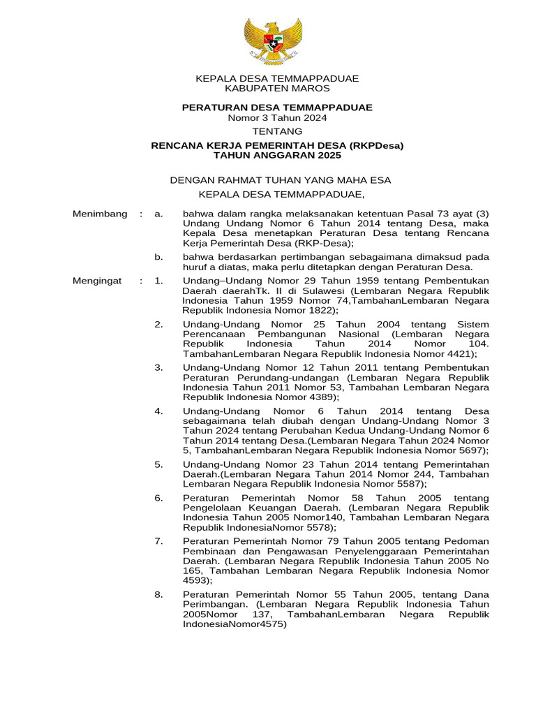 3~PERDES_RKPDesa_2025_Master_BHR (1) | PDF