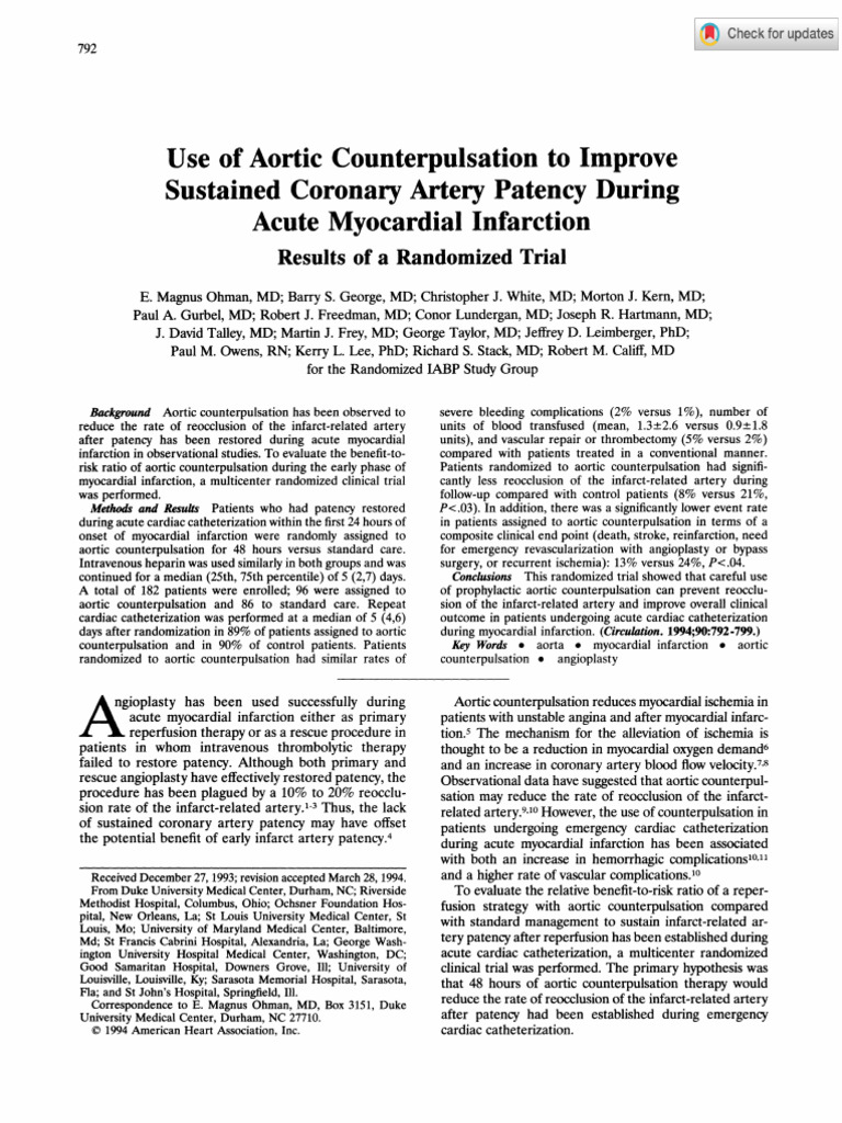 Ohman Et Al 1994 Use of Aortic Counterpulsation To Improve Sustained ...